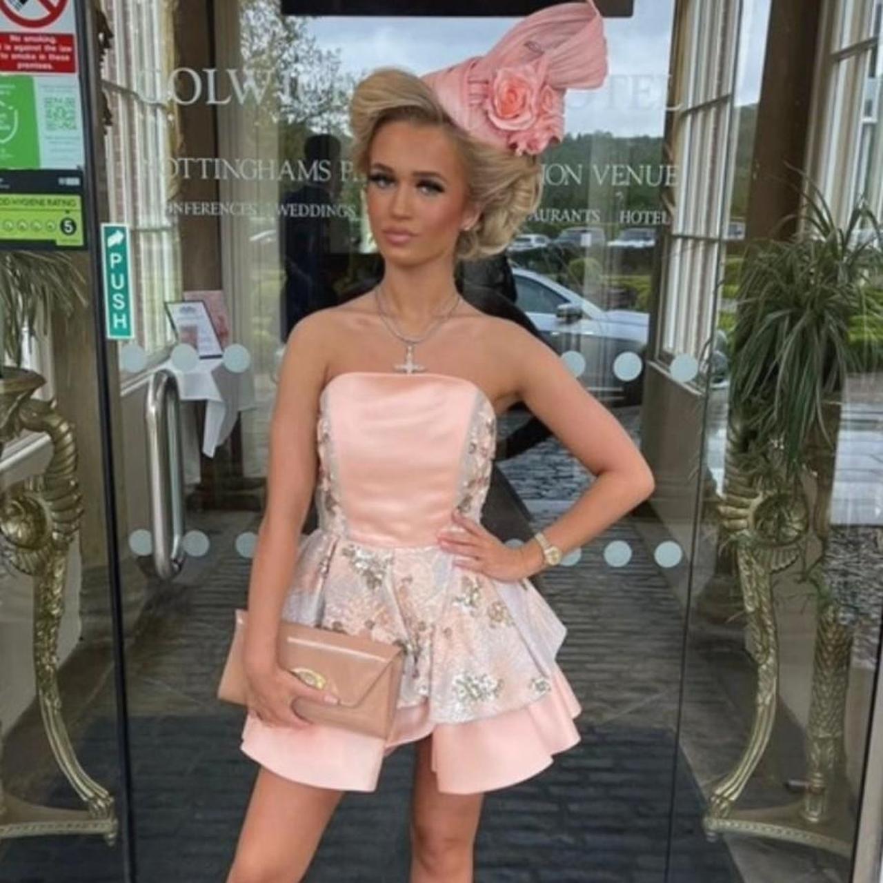 Pink mode mwah backless dress with custom fascinator... - Depop