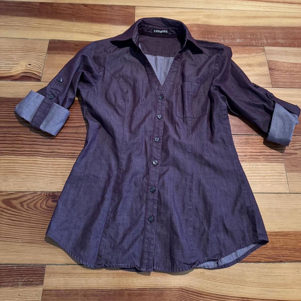 Purple button up blouse Size S/M #express #office... - Depop