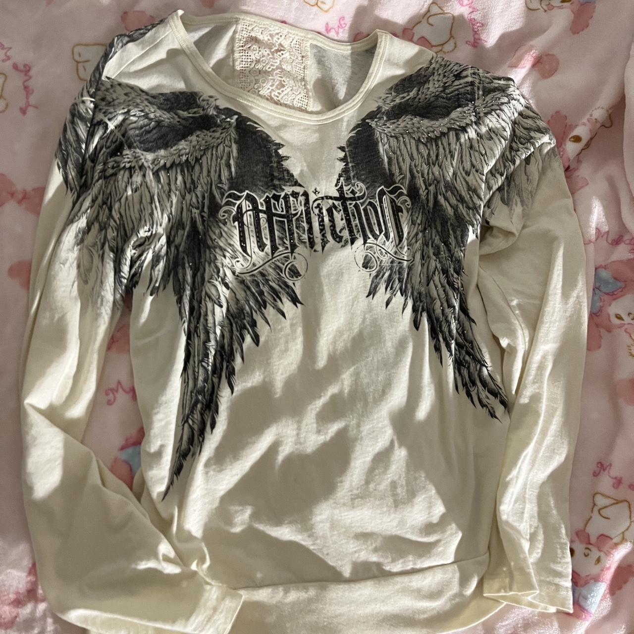 Cream White Affliction Long Sleeve Laced Back ^_^ - Depop