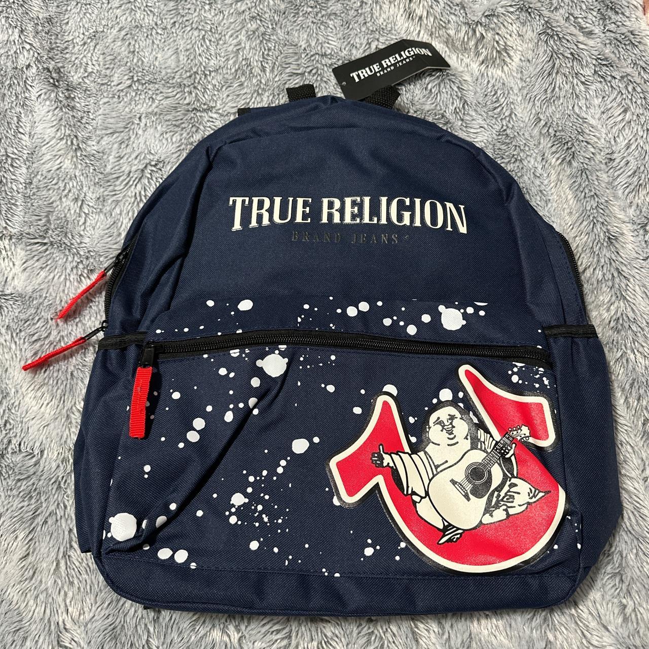 True Religion Bookbag Backpack Blue and Red never... - Depop
