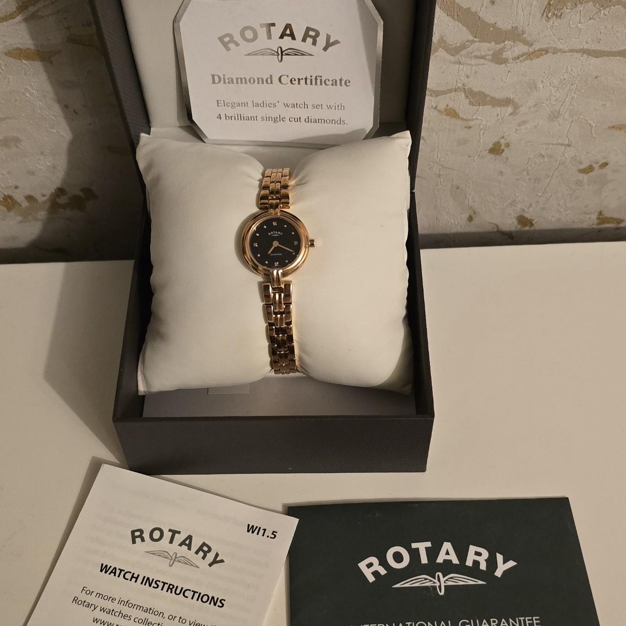 Ladies ROTARY Rose Gold Black Diamond Dial Bracelet... - Depop