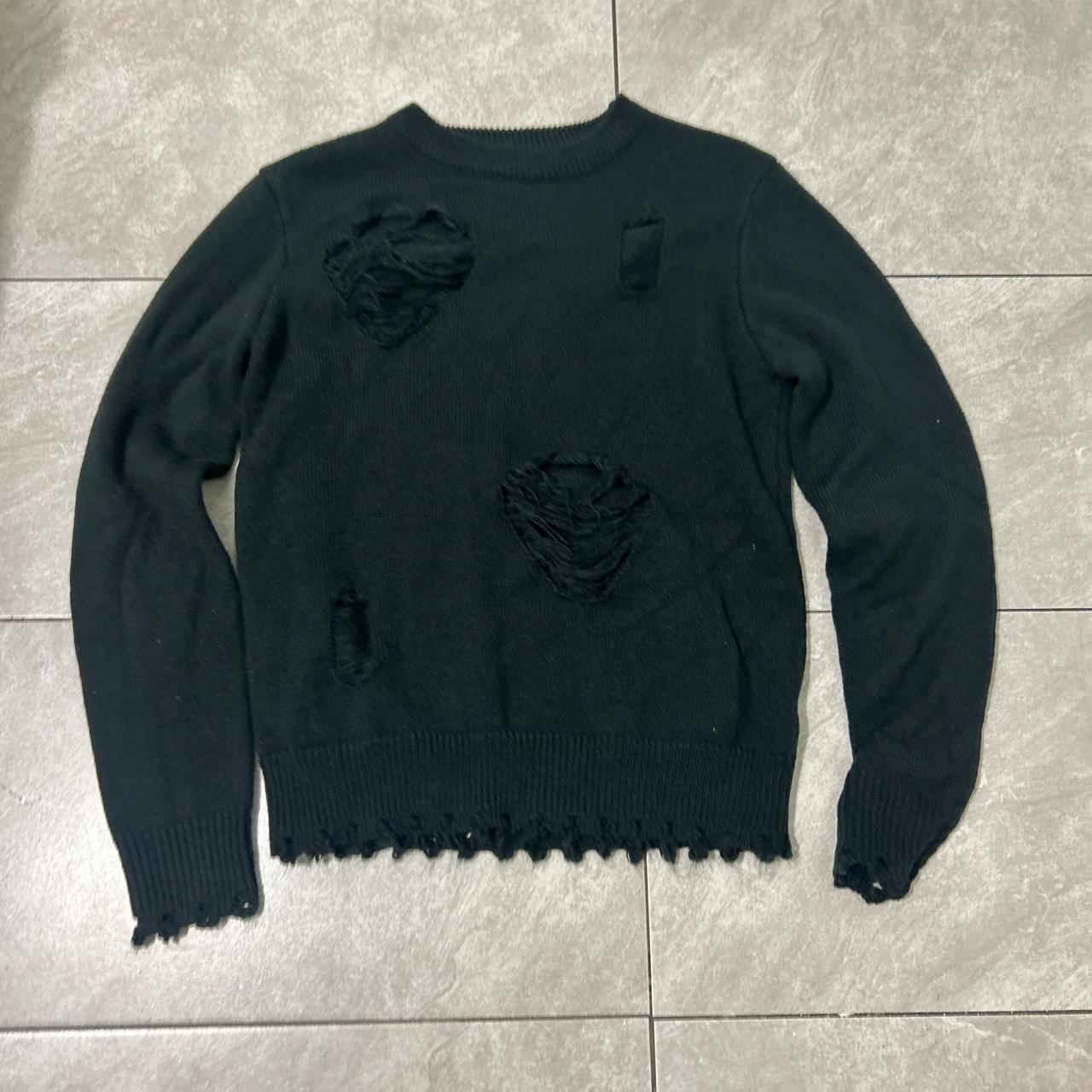 Black Ripped Styled Sweater - Depop