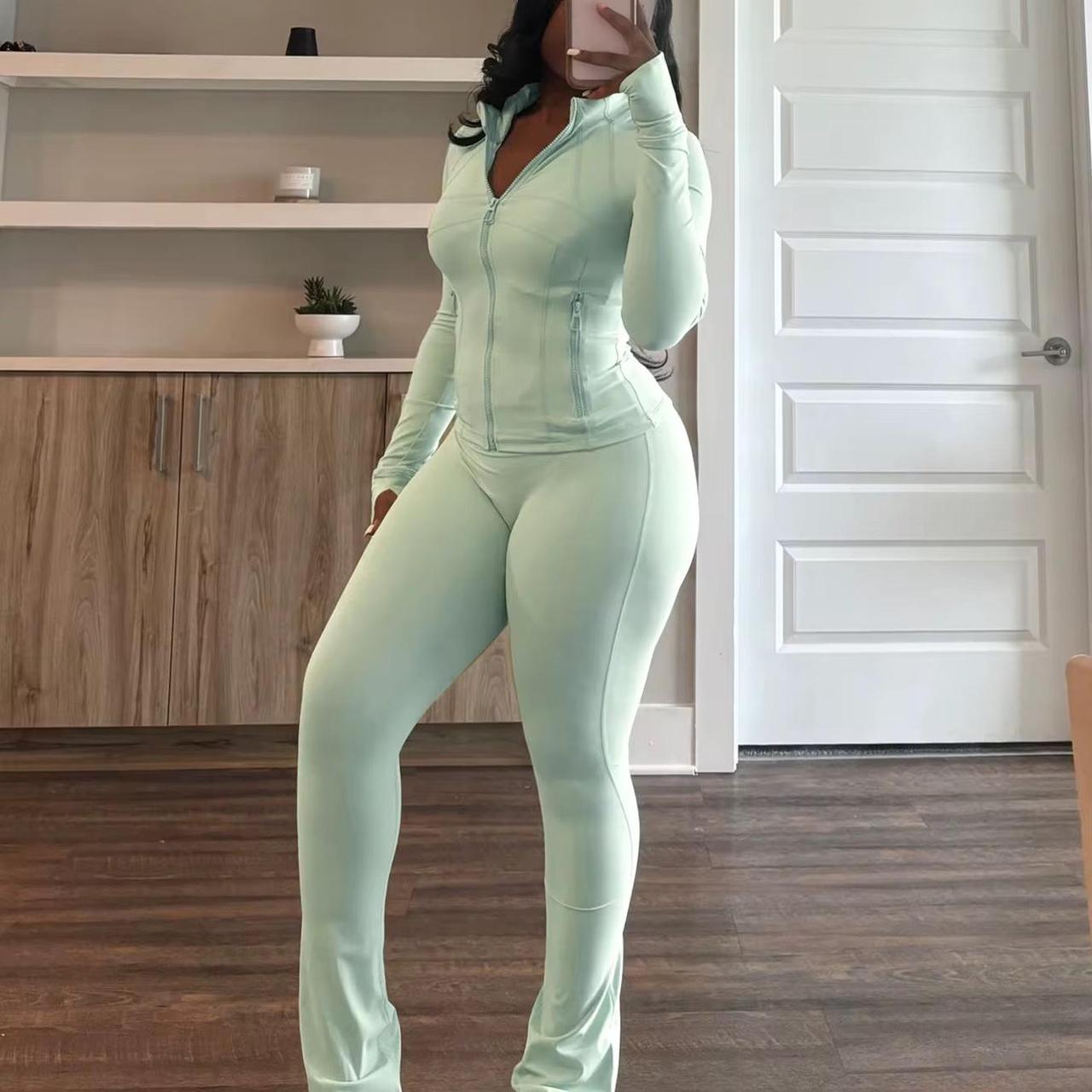 Mint green full tracksuit with zippered jacket and... | Depop