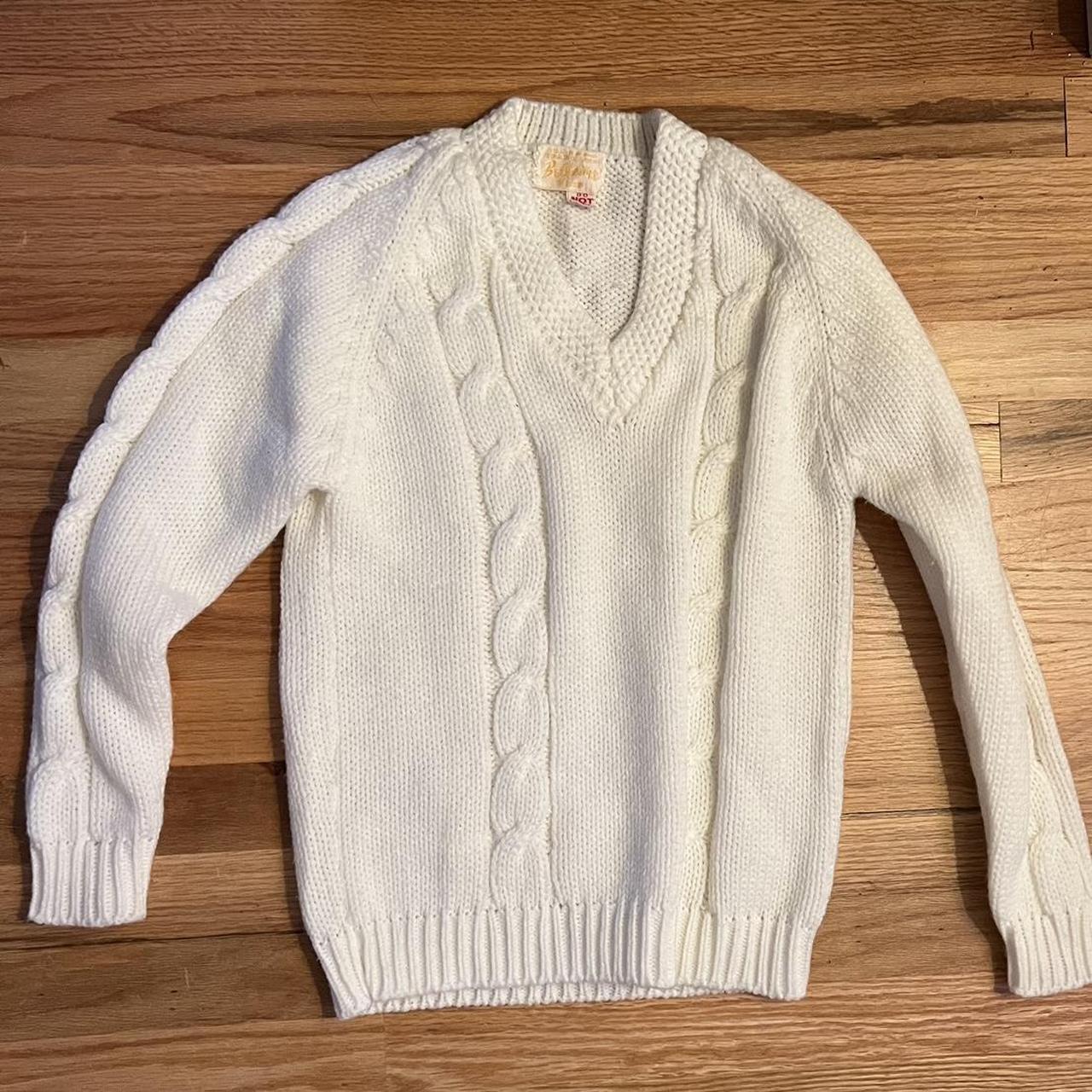 white cable knit v neck made in japan sweater i... - Depop
