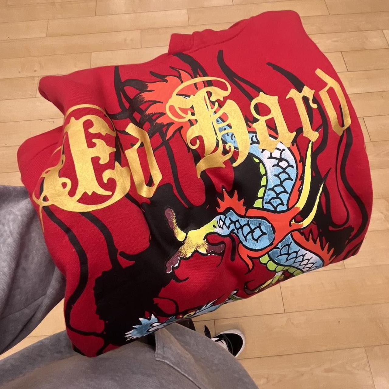 Size large Red Ed Hardy hoodie. Great condition | Depop