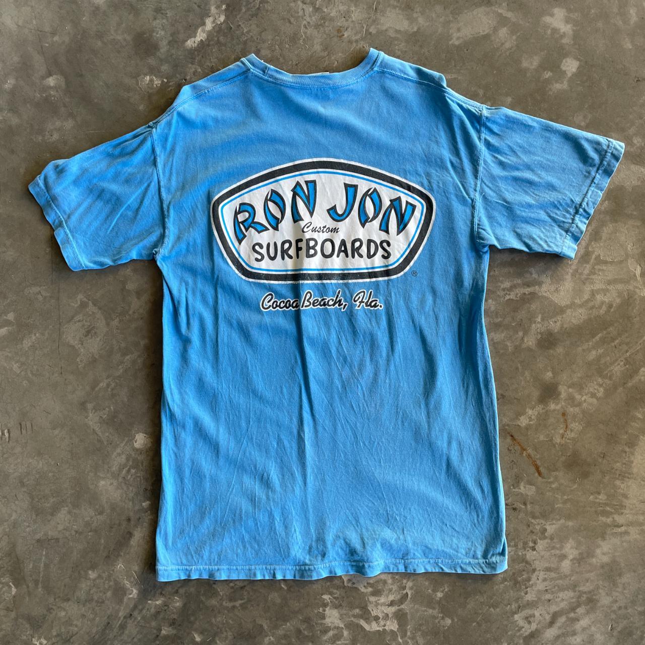 Men Blue Ron Jon T-Shirt. Size S. Round ribbed... - Depop