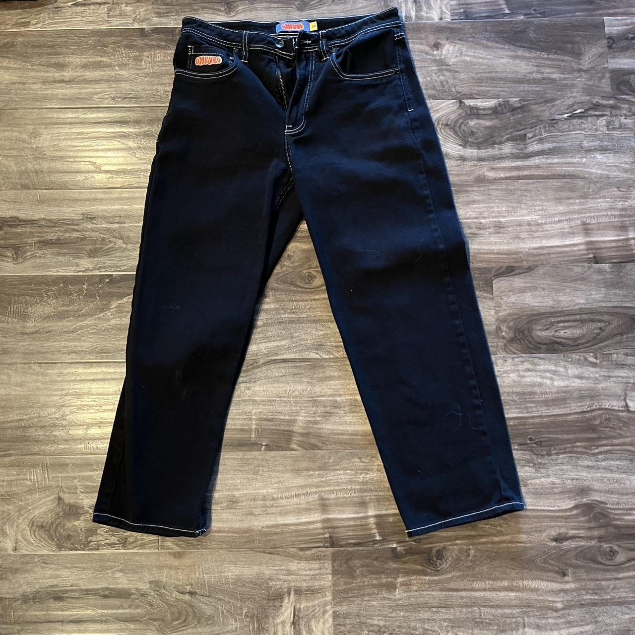 Empire jeans black with white stitching size 30 - Depop