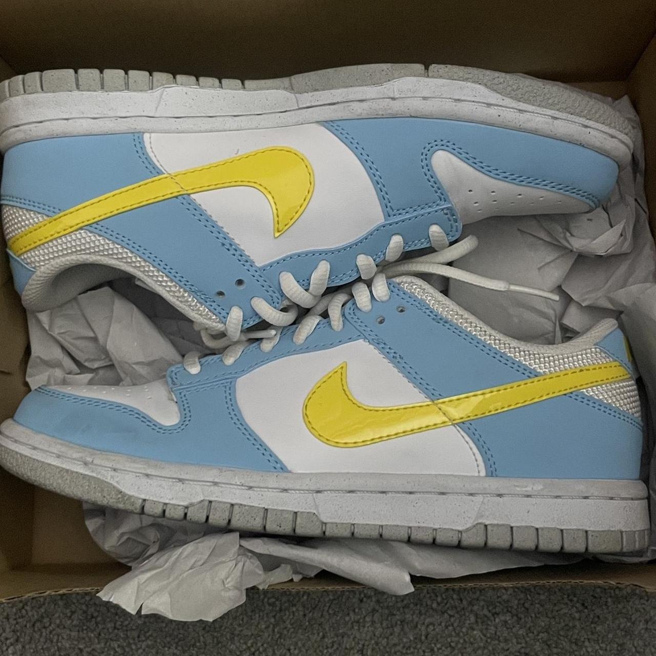 Nike Dunks in blue and yellow can be cleaned easily... | Depop