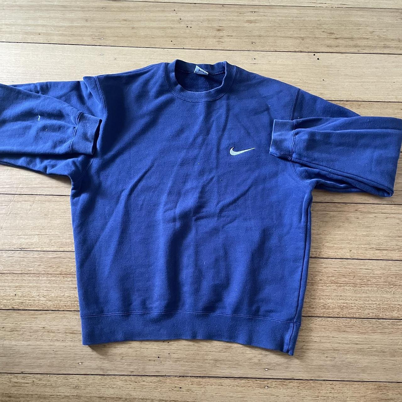 NAVY BLUE NIKE CREWNECK JUMPER LABELLED X-LARGE... - Depop