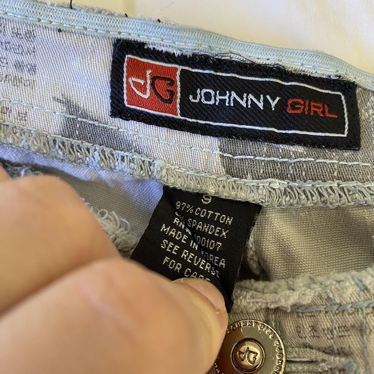 Y2k Johnny Girl jeans with newspaper print and patch... - Depop