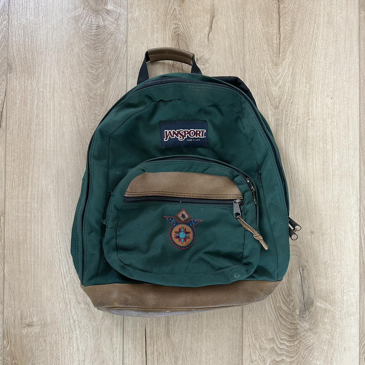 Vintage JanSport Backpack. Made in USA. Leather... - Depop