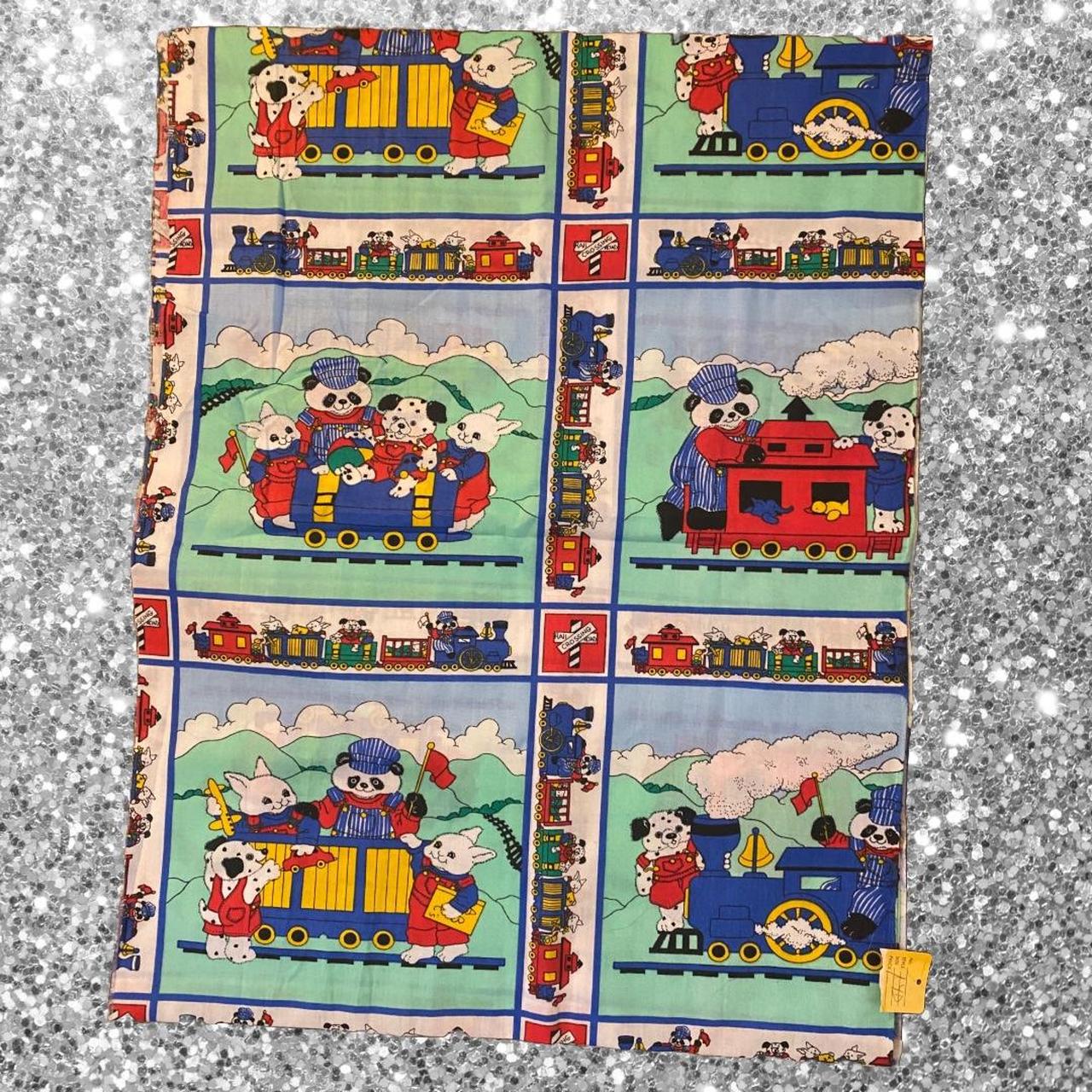 1 yard vintage fabric panel of a panda train... | Depop