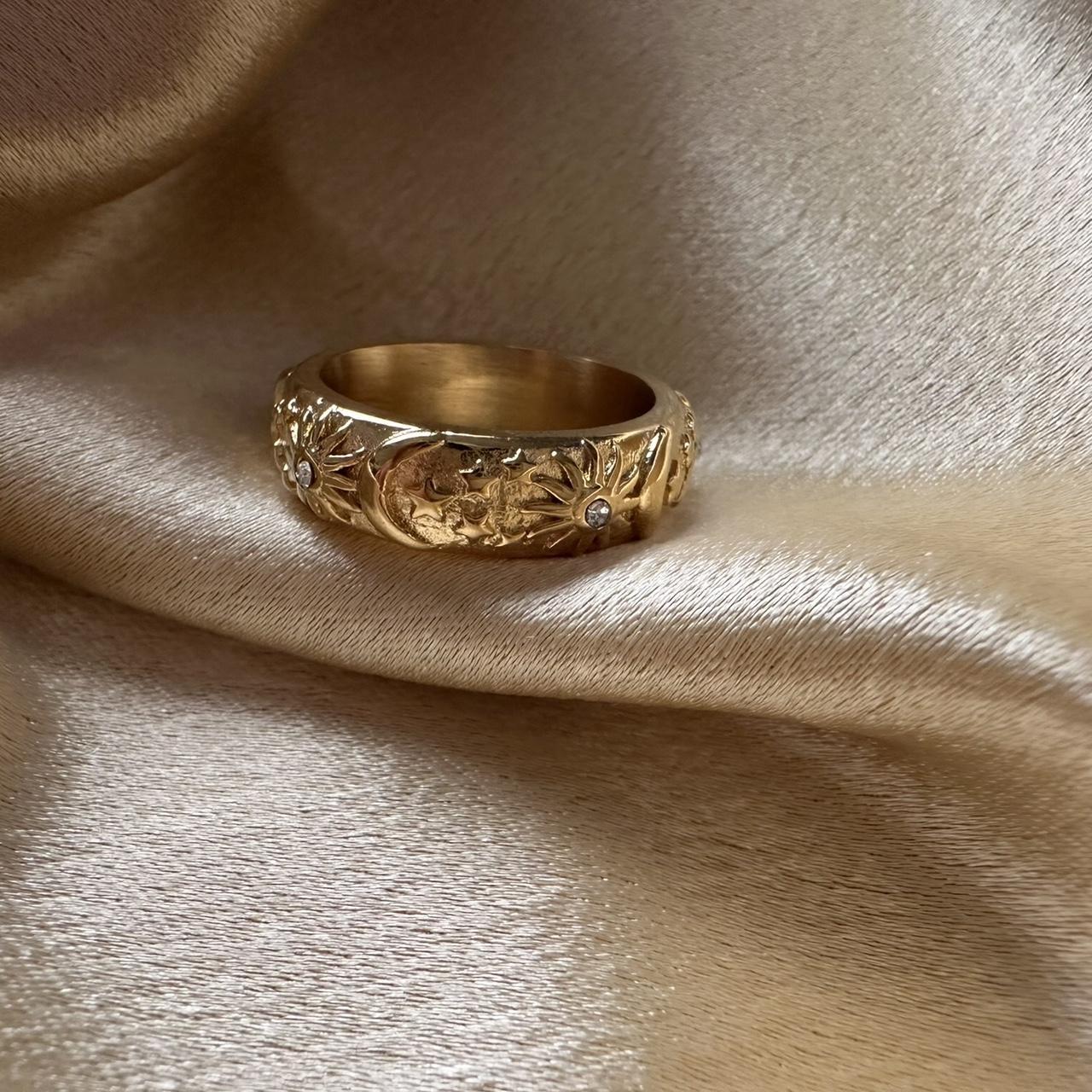 Gold chunky sun & moon cubic zirconia ring... - Depop