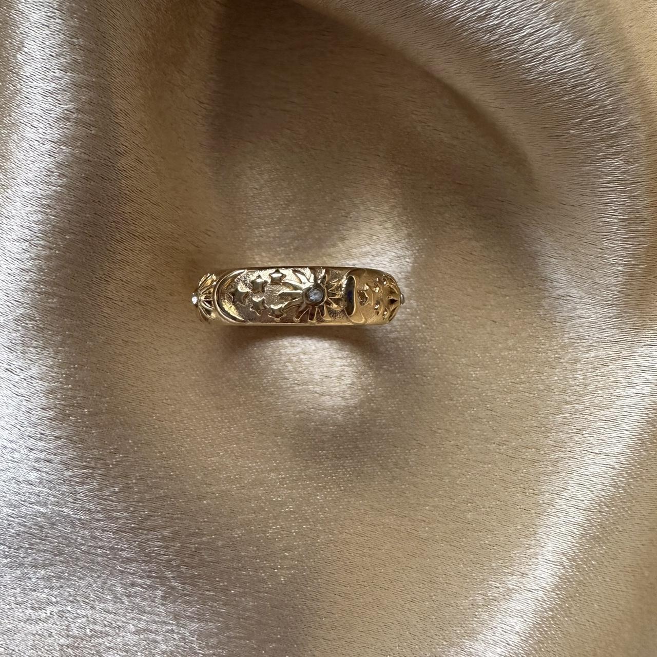 Gold chunky sun & moon cubic zirconia ring... - Depop