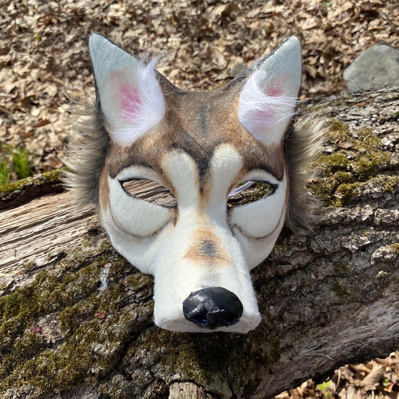 Hand made, grey wolf mask, fluffy, therian mask - Depop