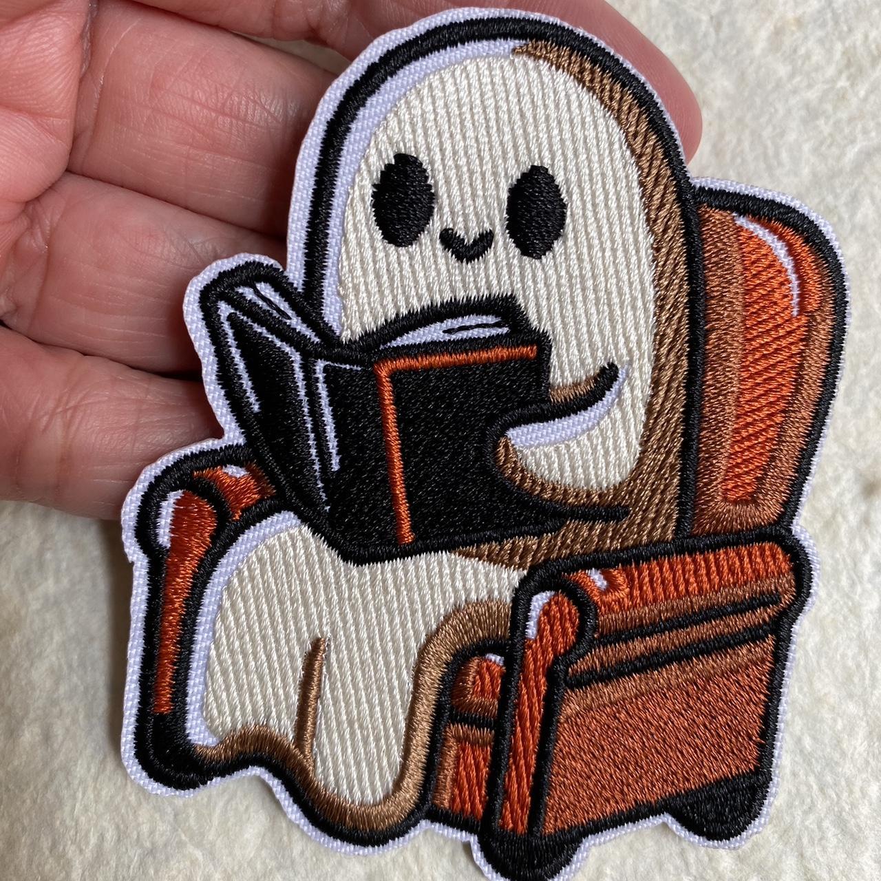 Ghost reading book iron on patch #goth #emo... | Depop