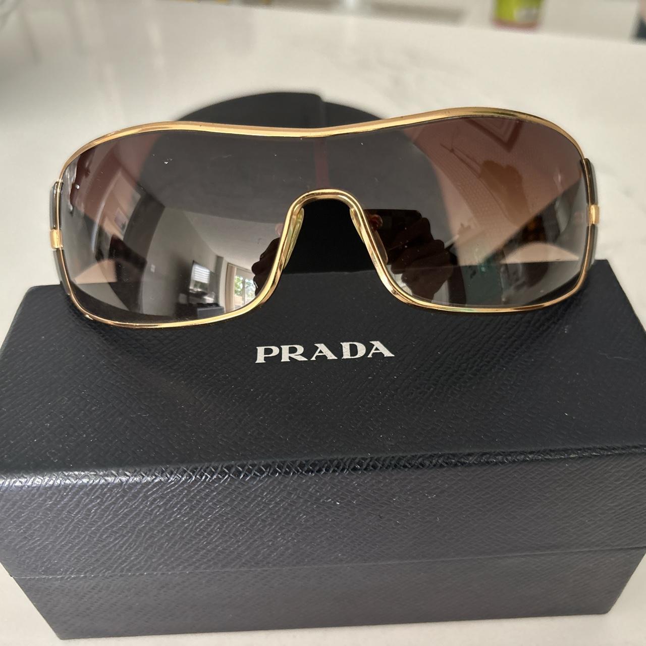 Prada wrap around oversized men’s sunglasses, brown... | Depop