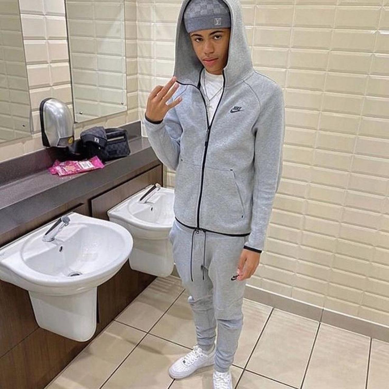 Grey Nike tech fleece tracksuit - hoodie and joggers... - Depop
