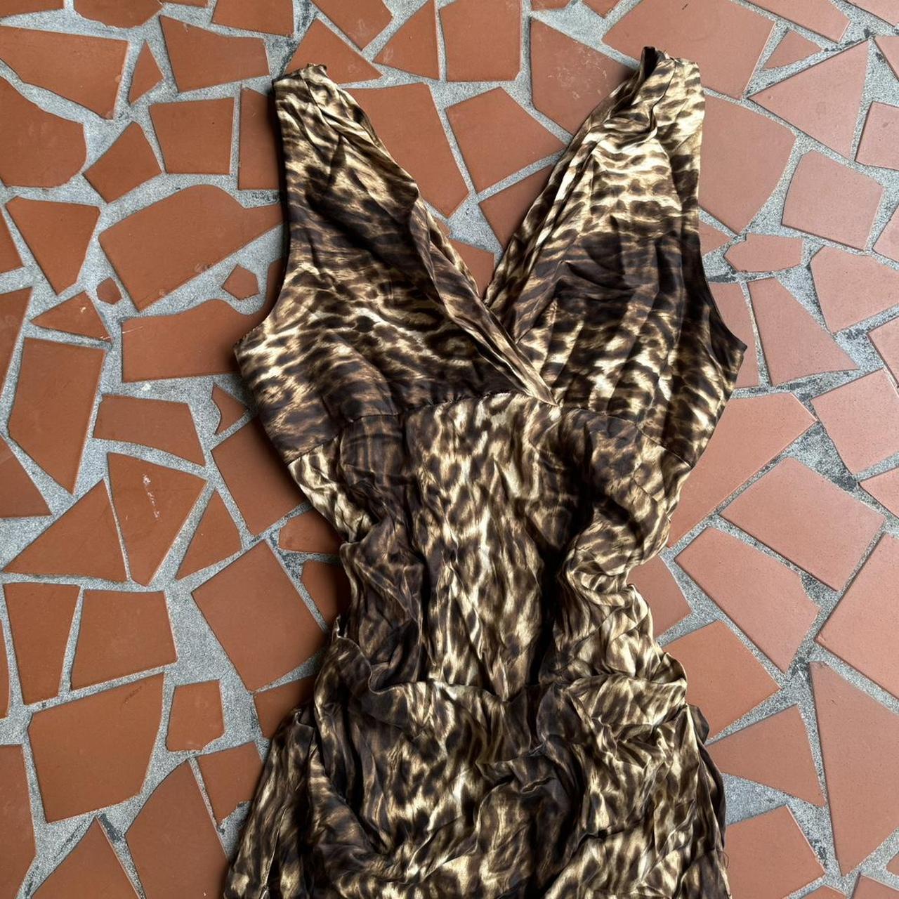 Vintage Cache Animal print silk dress Size 12 In... | Depop