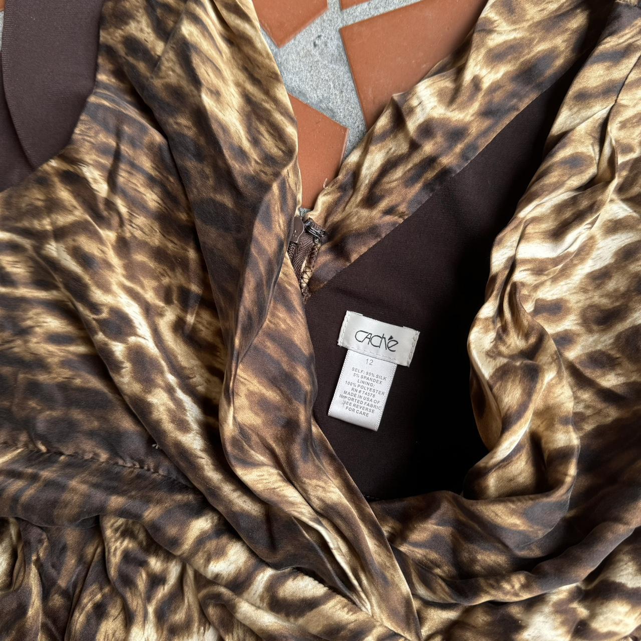 Vintage Cache Animal print silk dress Size 12 In... | Depop