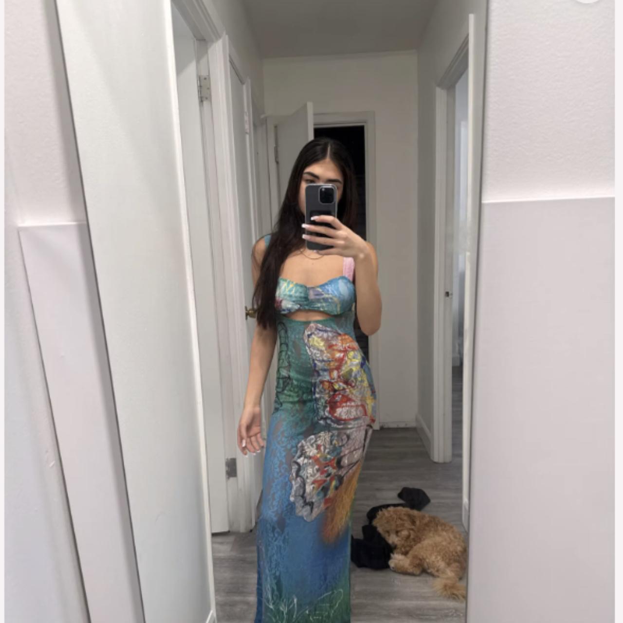 Beautiful messy lace sheer material tropical cut-out... | Depop