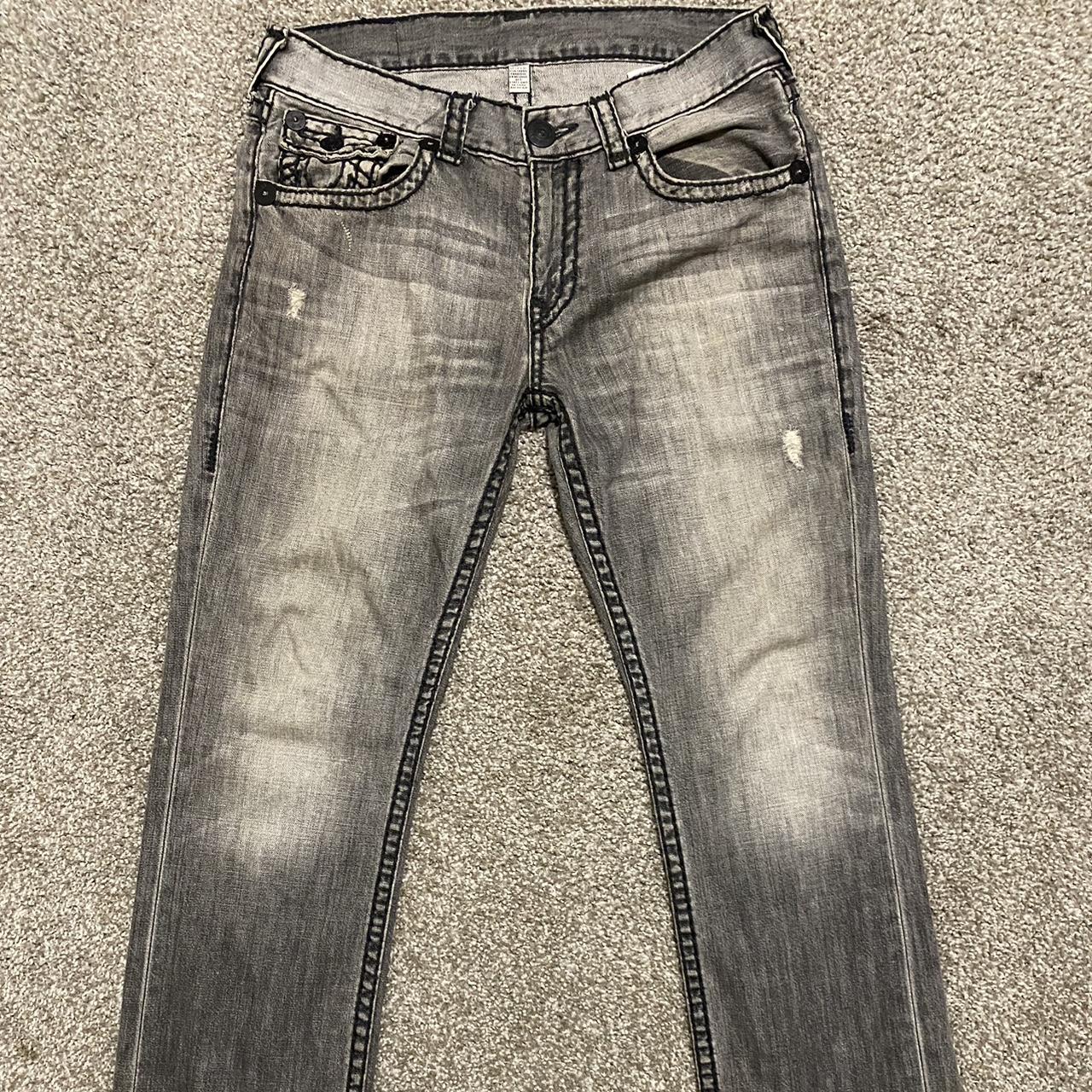 True Religion grey and black jeans - Depop