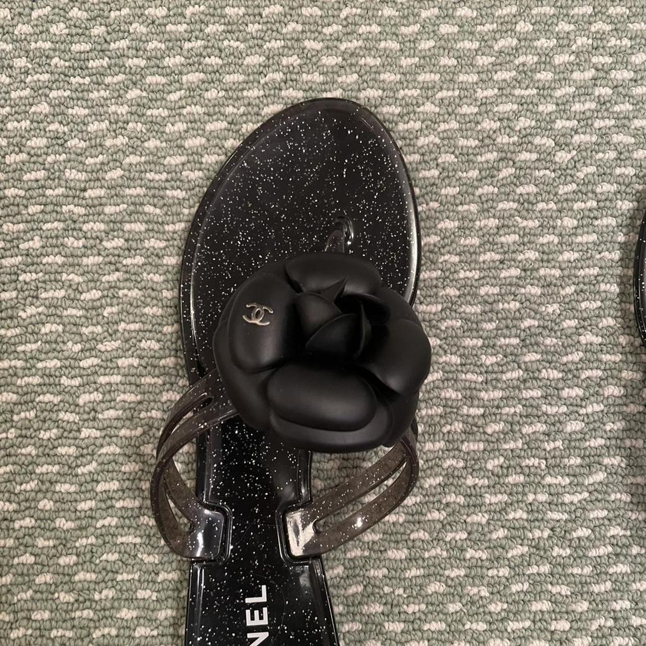 chanel glitter jelly sandals. barely been worn. - Depop