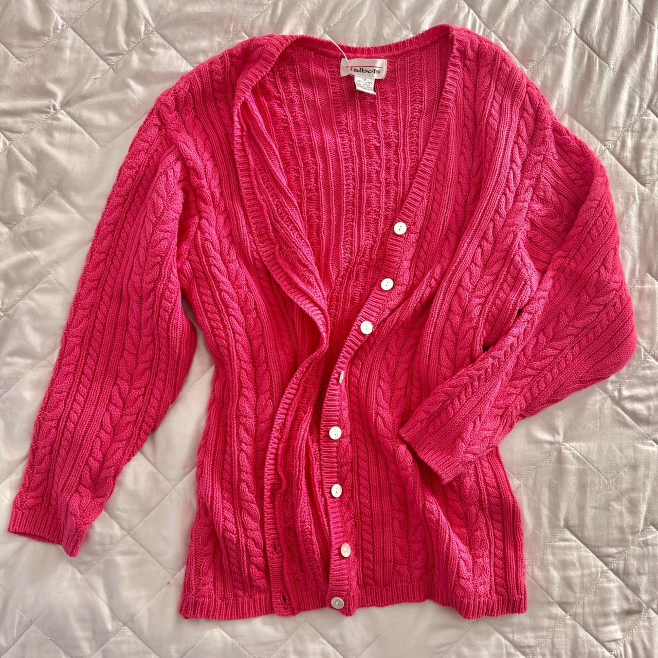 Super cute bright pink cardigan. Has white buttons... - Depop