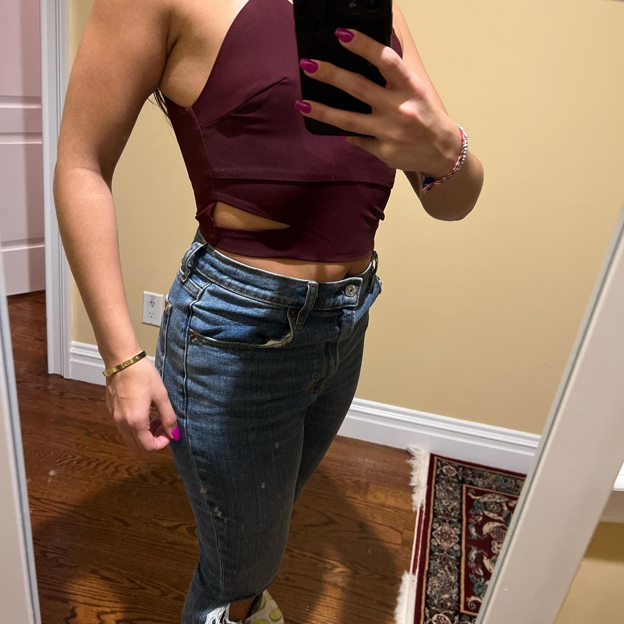 tiger mist plum low cut side cut out top perfect for... - Depop