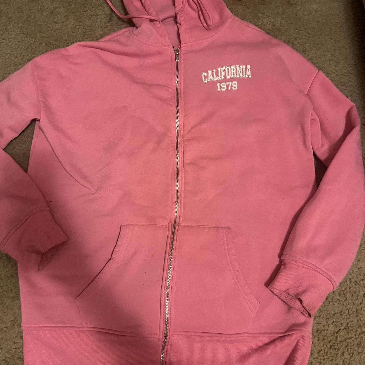 Pink zip up jacket (slight stain) worn twice - Depop