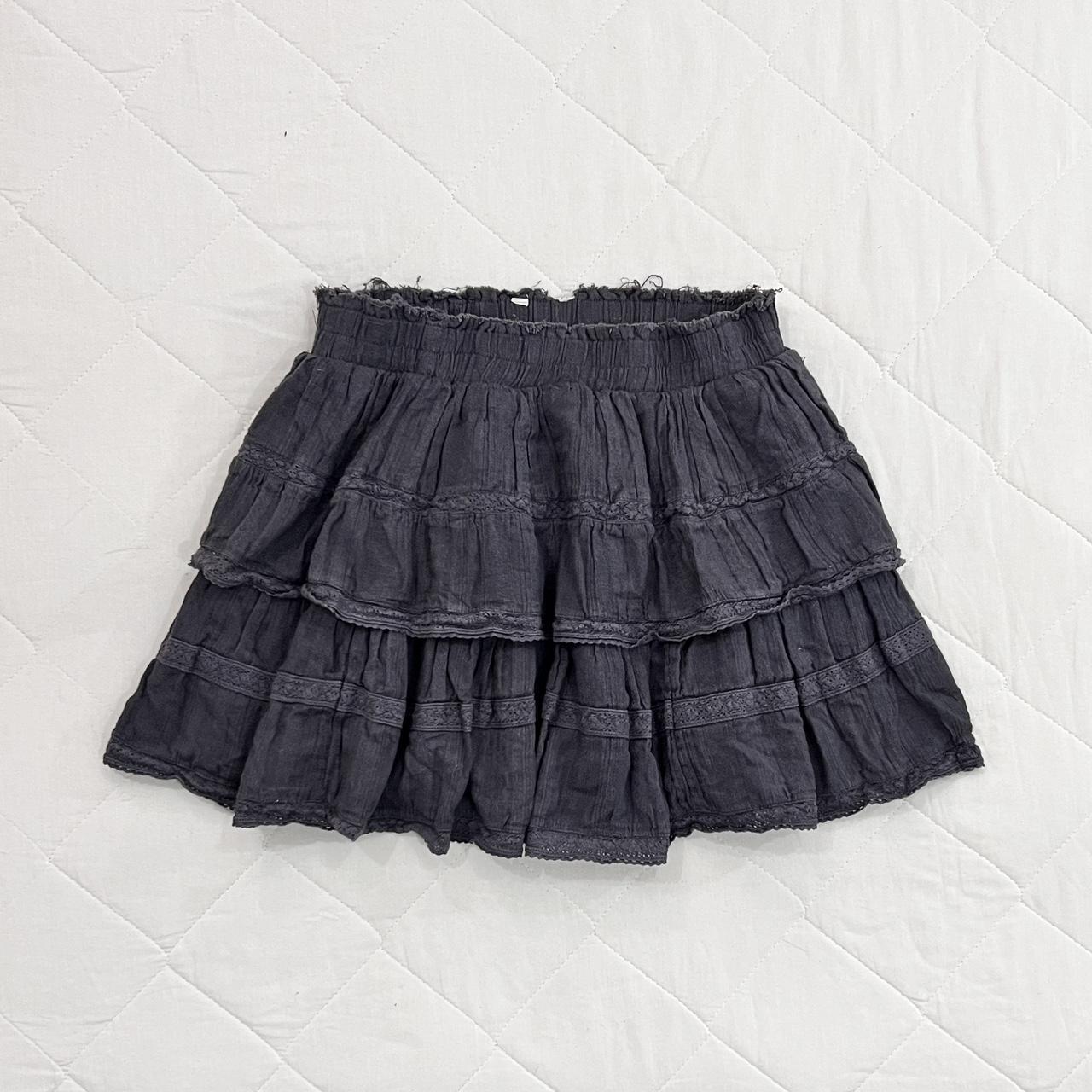 Dark Gray Ruffled Mini Skirt with Lace Details 🖤 The... - Depop