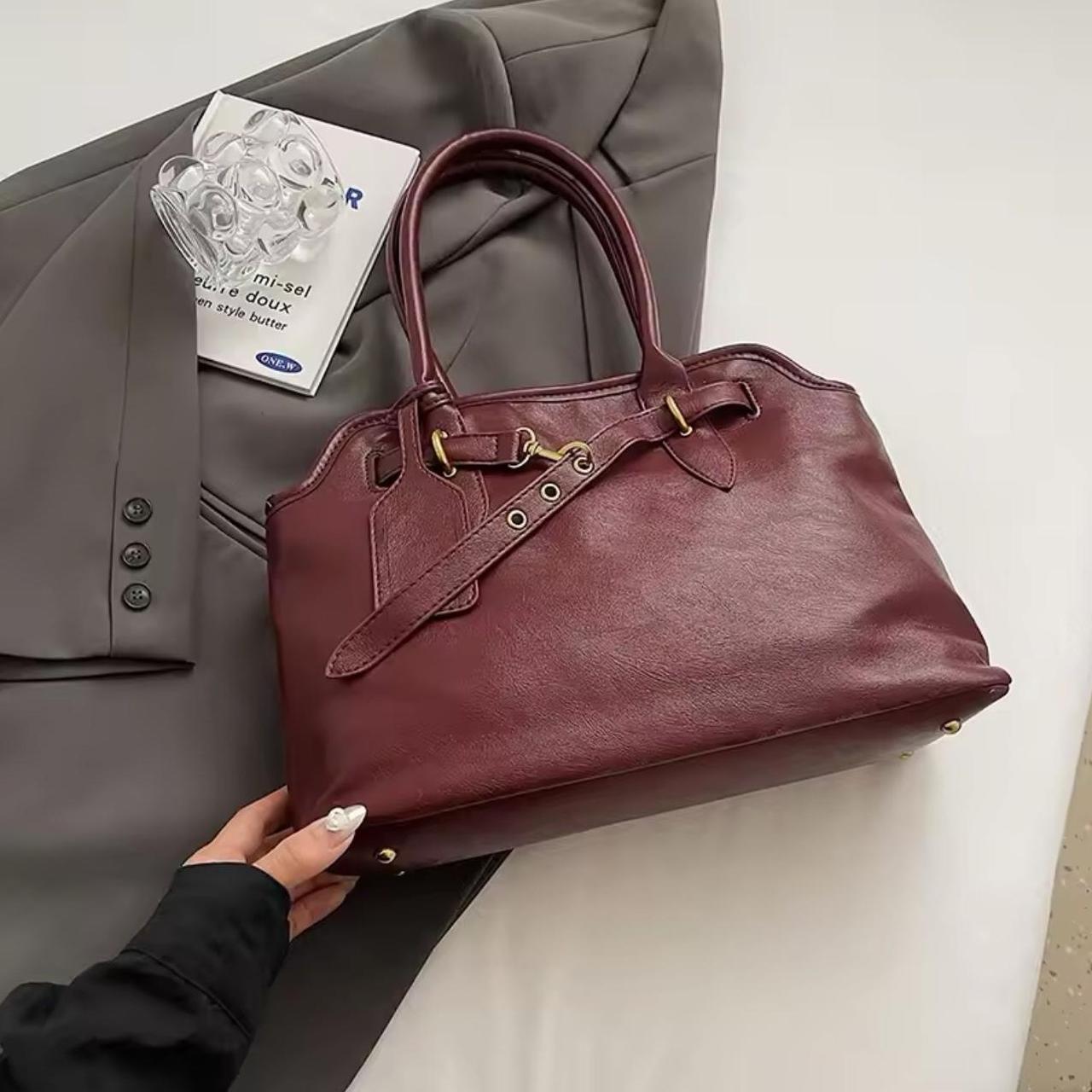 Burgundy red Faux leather hobo bag Also available in... - Depop