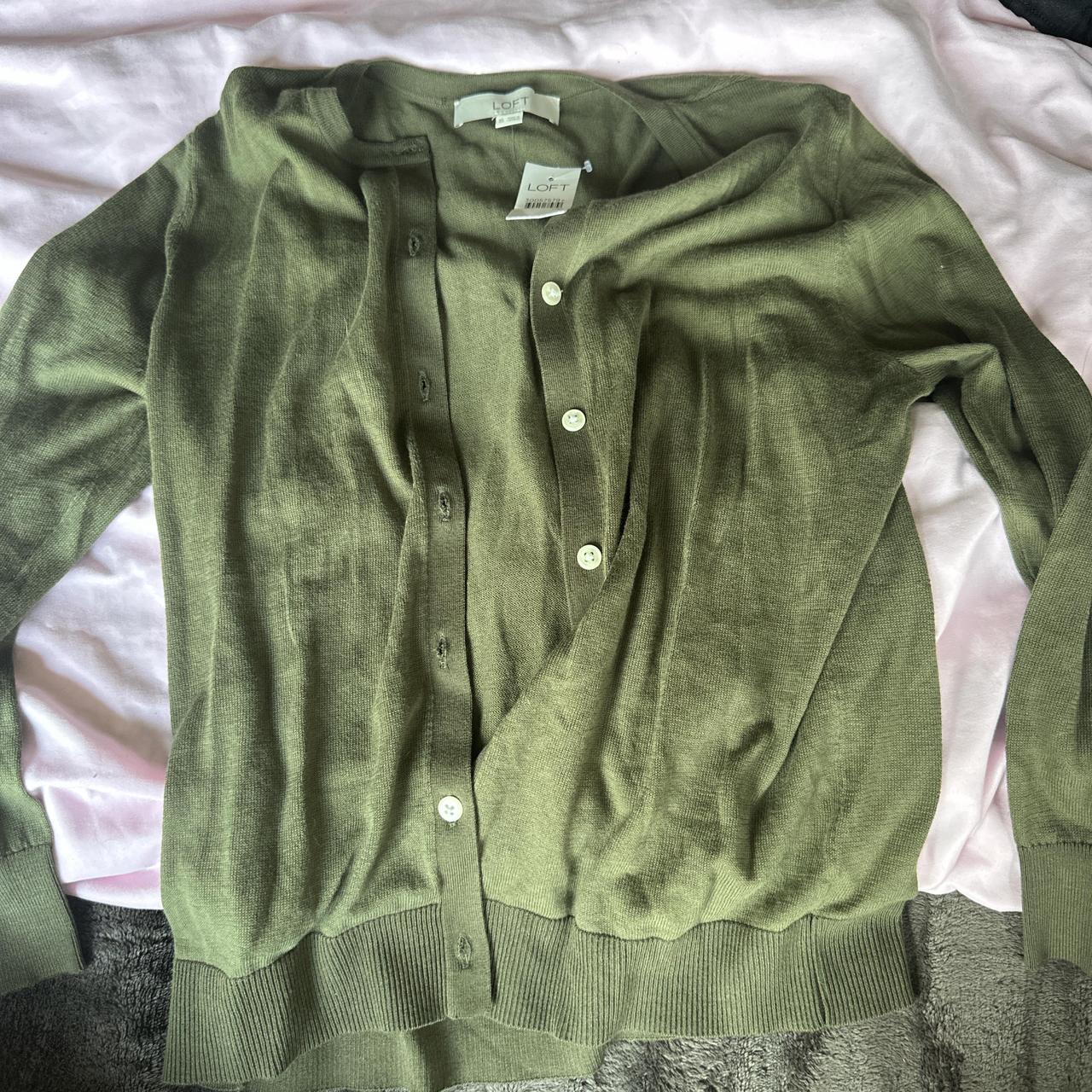 loft size extra small green button up cardigan... - Depop
