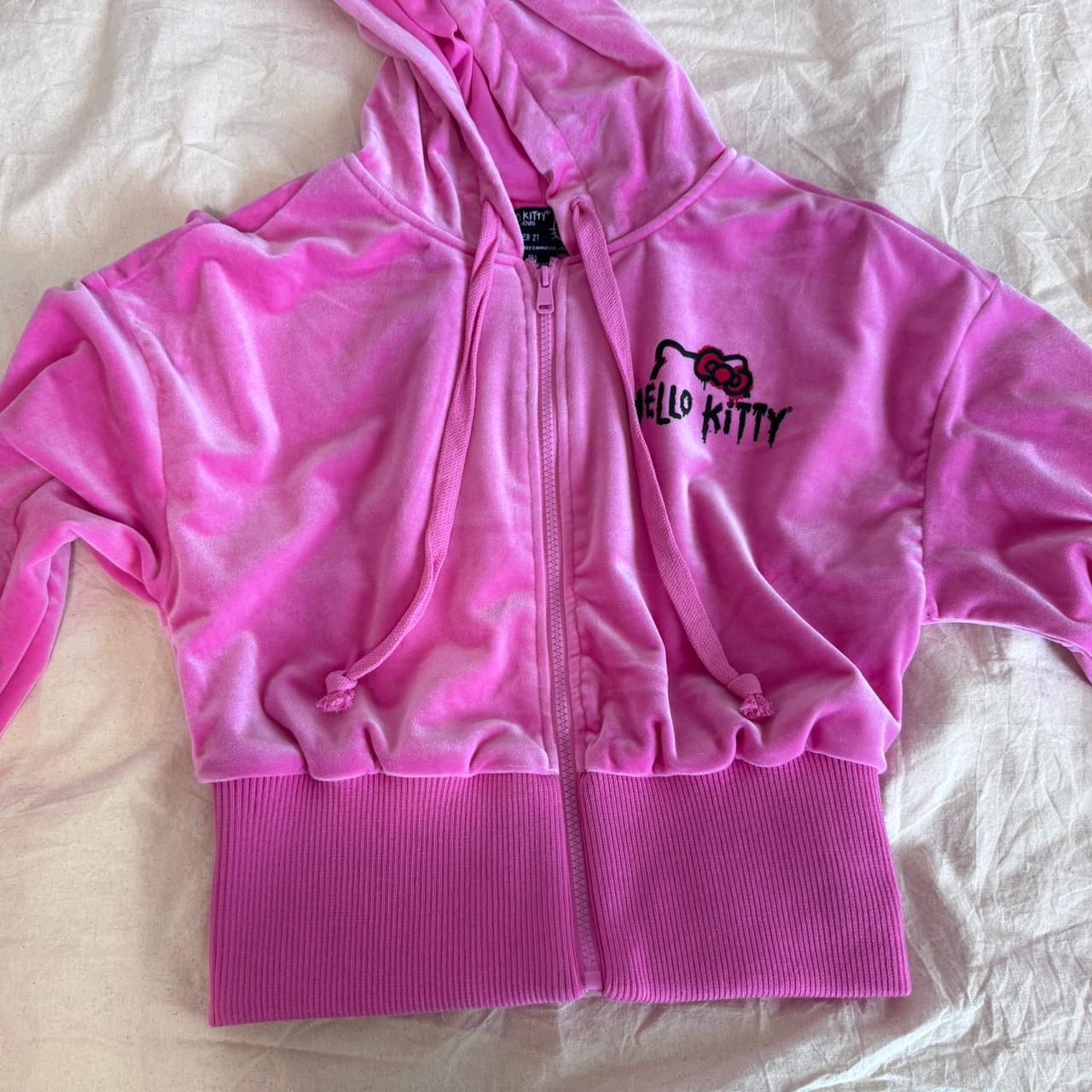 Hello Kitty Forever21 Sanrio pink hoodie !! velvet... | Depop