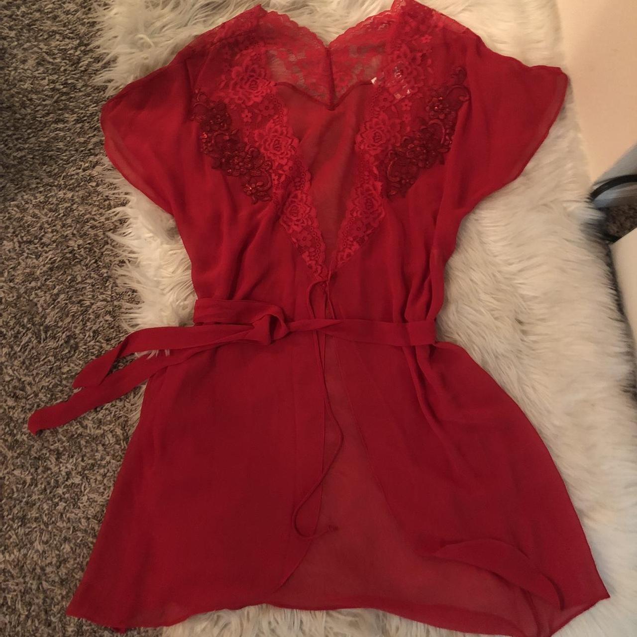 Linea Donatella Red Lace Robe with inner ties. Red... - Depop