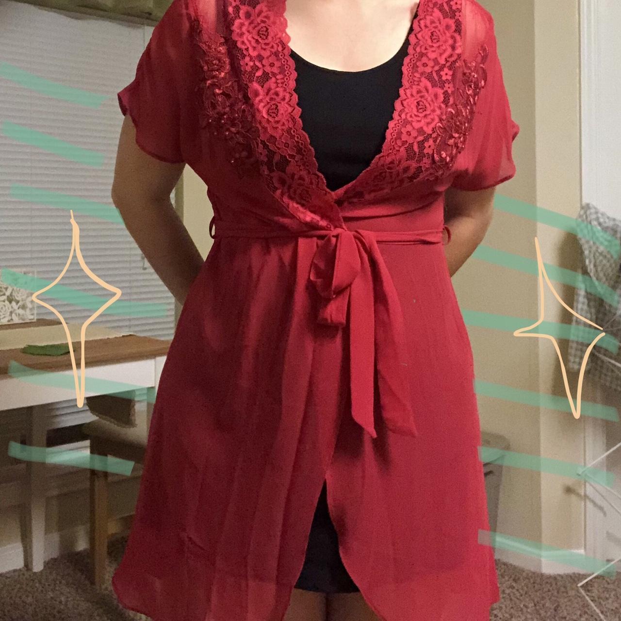 Linea Donatella Red Lace Robe with inner ties. Red... - Depop