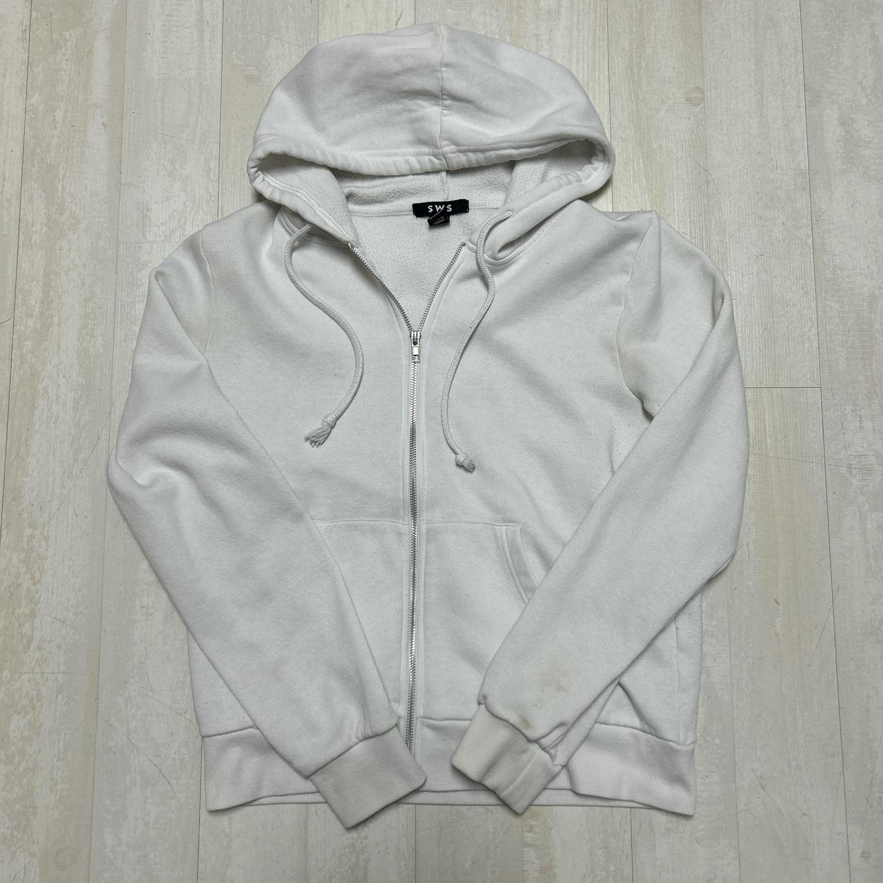 Women’s slightly cropped white zip up jacket Size... - Depop