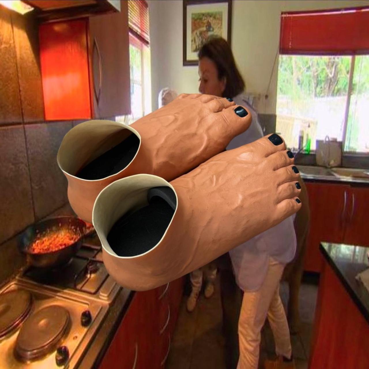 TAN IRMAN POTATO FEET UNIVERSAL SIZE, BLACK PAINTED... | Depop