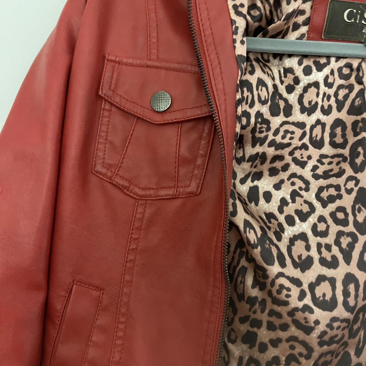 Red and leopard leather jacket leather interior... - Depop