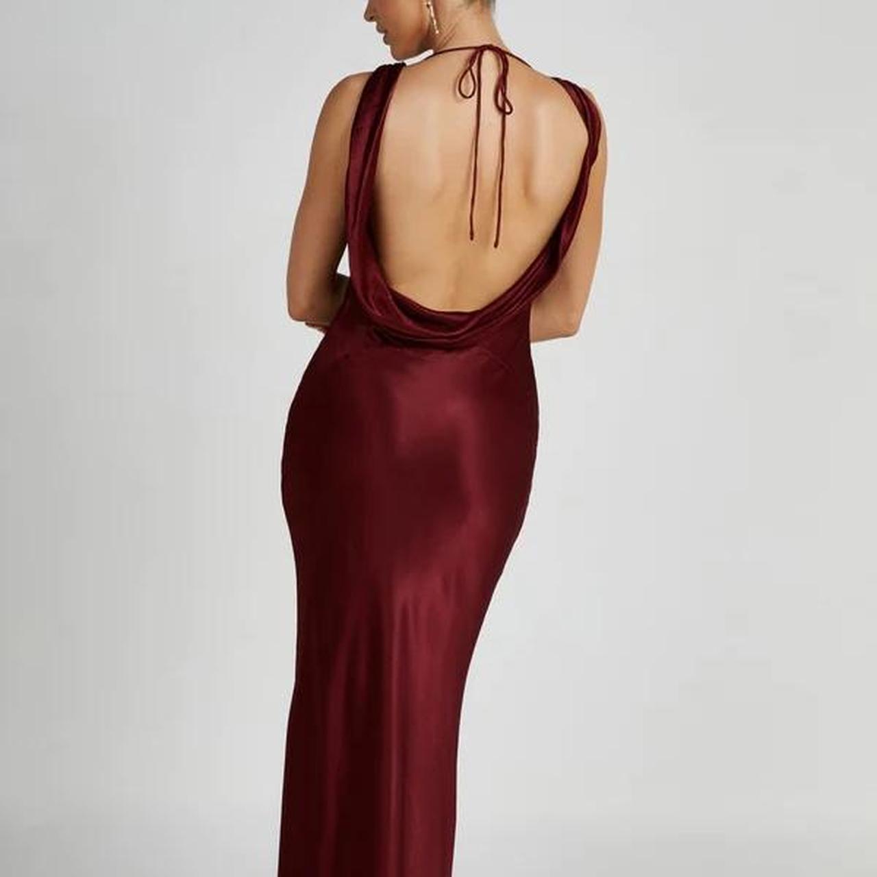 Angelique Satin Cowl Back Maxi Dress - Berry from... - Depop