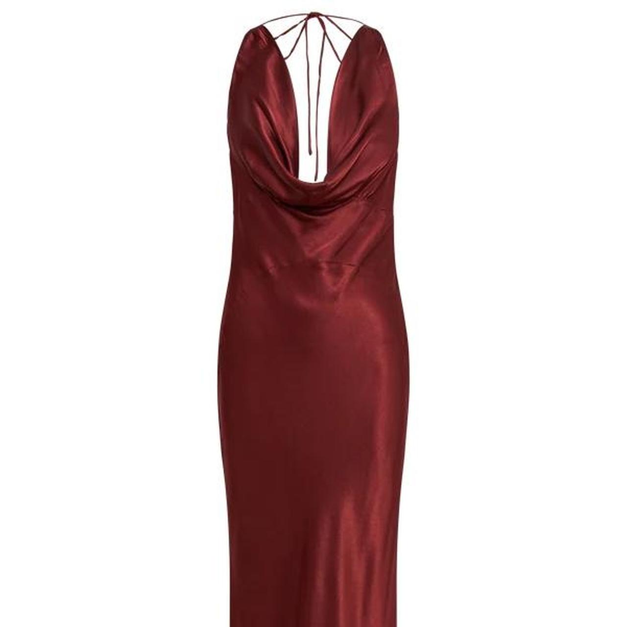 Angelique Satin Cowl Back Maxi Dress - Berry from... - Depop