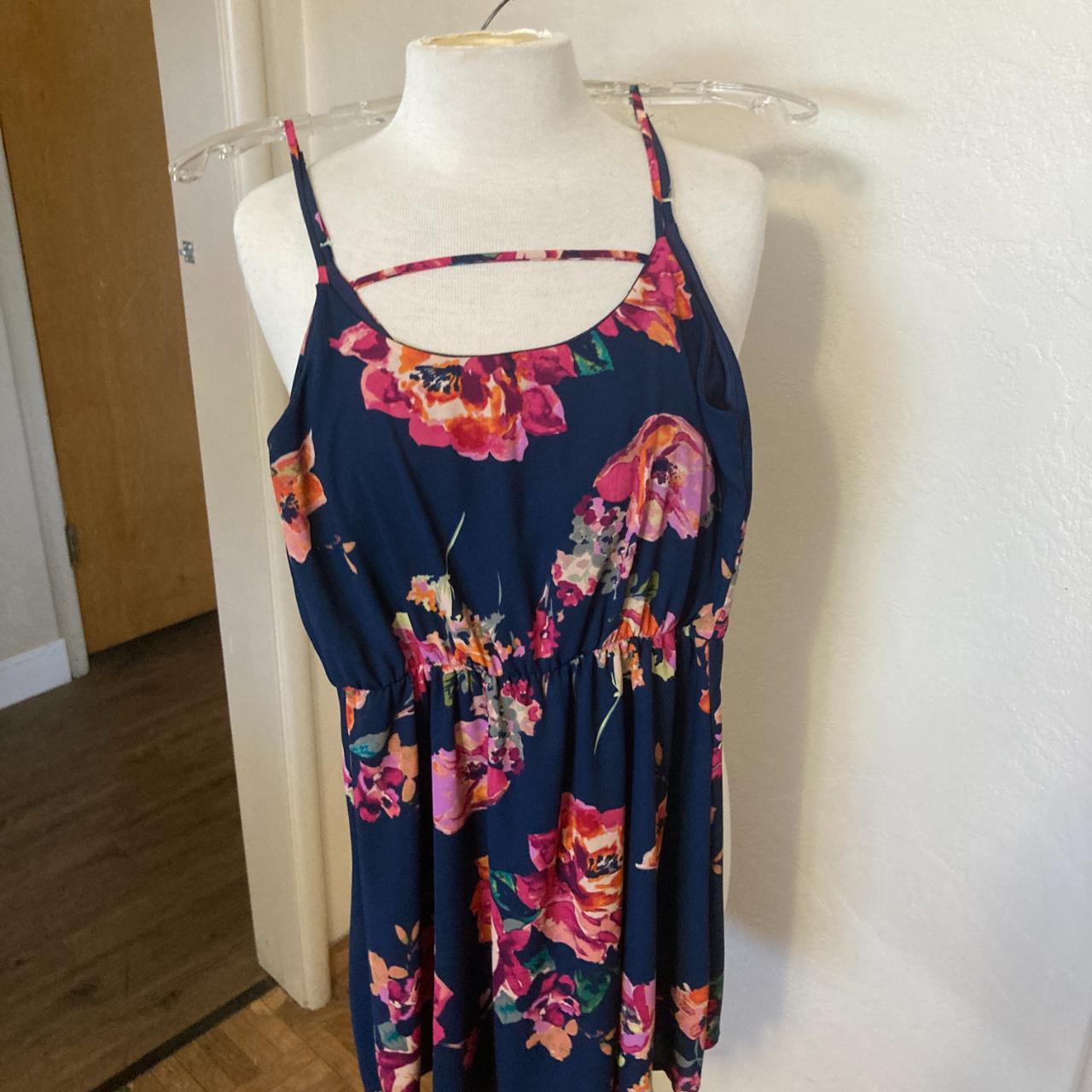 Everly Blue Pink Floral Spaghetti Strap Mini Dress - Depop