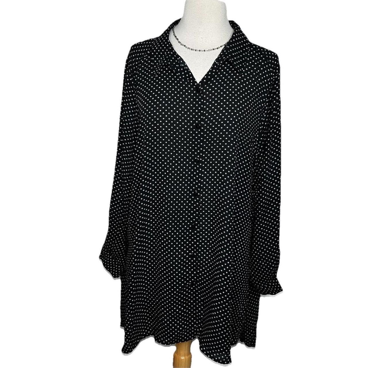 Spense 1X Black Polka Dot Button Down Blouse High... | Depop