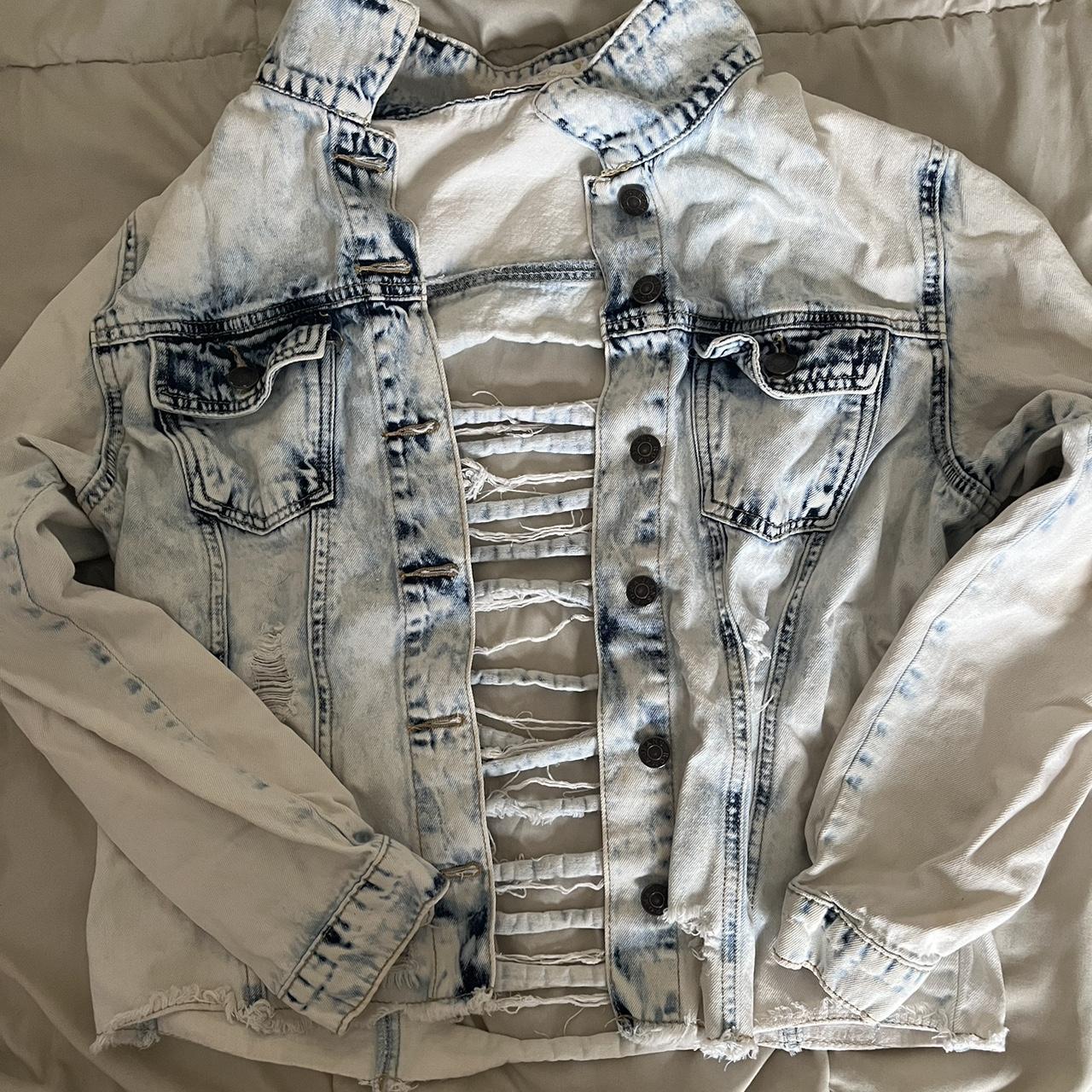 Open back, Jean jacket, pockets on front - Depop