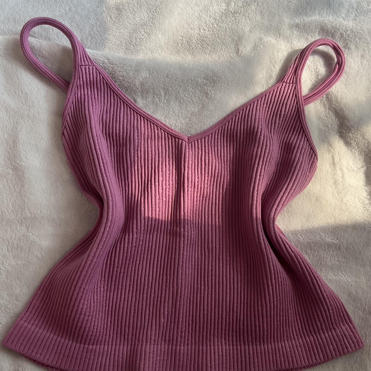 pink/magenta semi-cropped tank top... - Depop