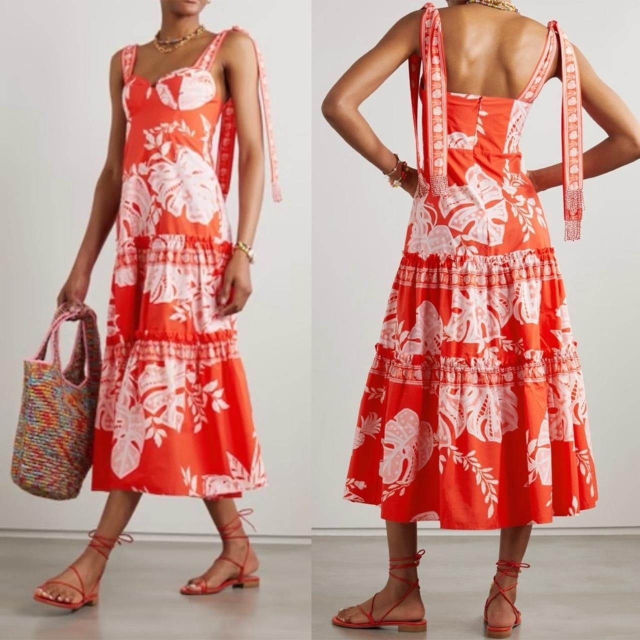 Farm Rio Lace Monsteras Red Tiered Beaded Tassel... - Depop