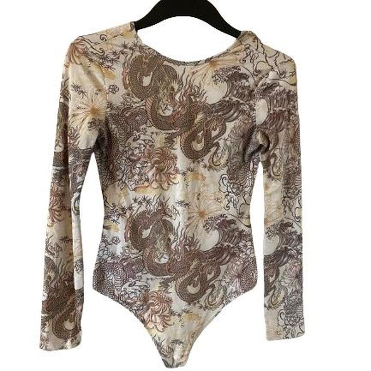 Beige Slinky Dragon Print Bodysuit🐉🤎 Size... - Depop