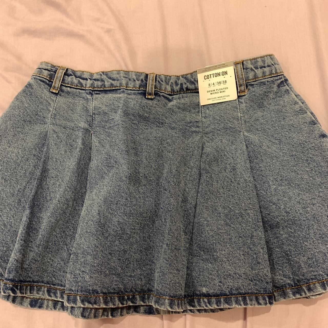 BRAND NEW denim pleated micro mini skirt Size 8 - Depop