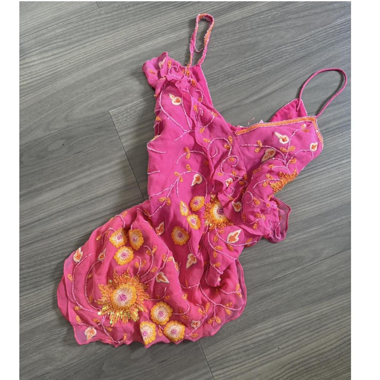 🧚🏻 the prettiest pink silk beaded fairy top with... - Depop