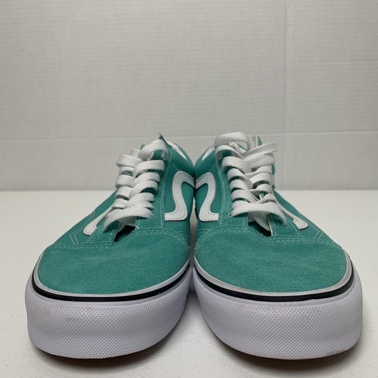 Vans Turquoise Green and White Suede and Canvas Old... - Depop